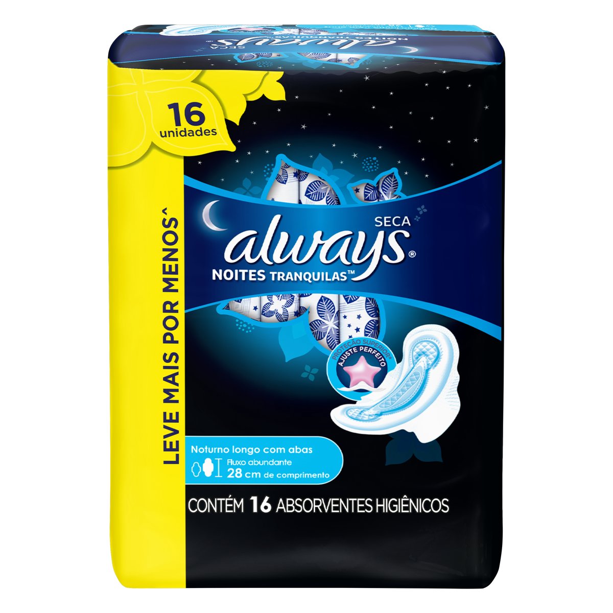 Absorvente Seco com Abas Noturno ACTIVE Pacote 16 Unidades