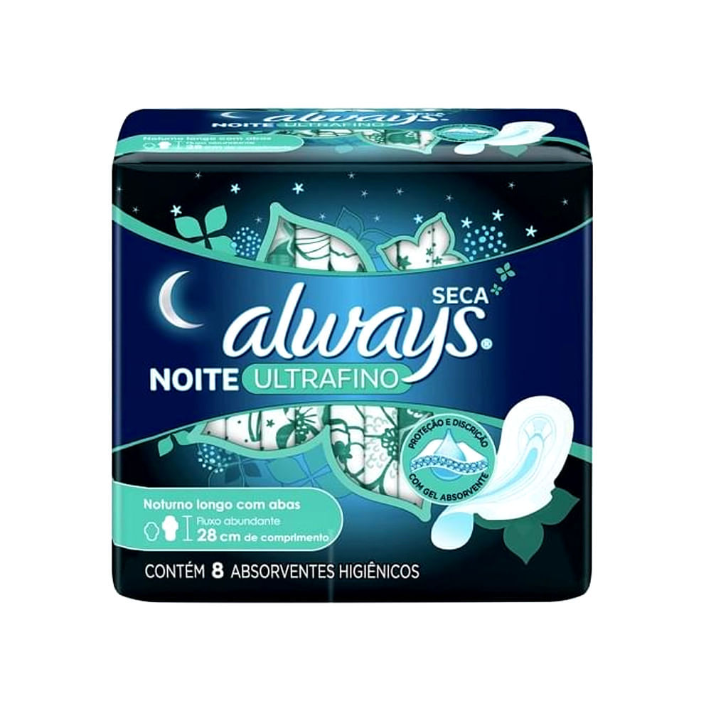 Absorvente Seco com Abas ALWAYS Noturno Ultrafino Pacote 8un