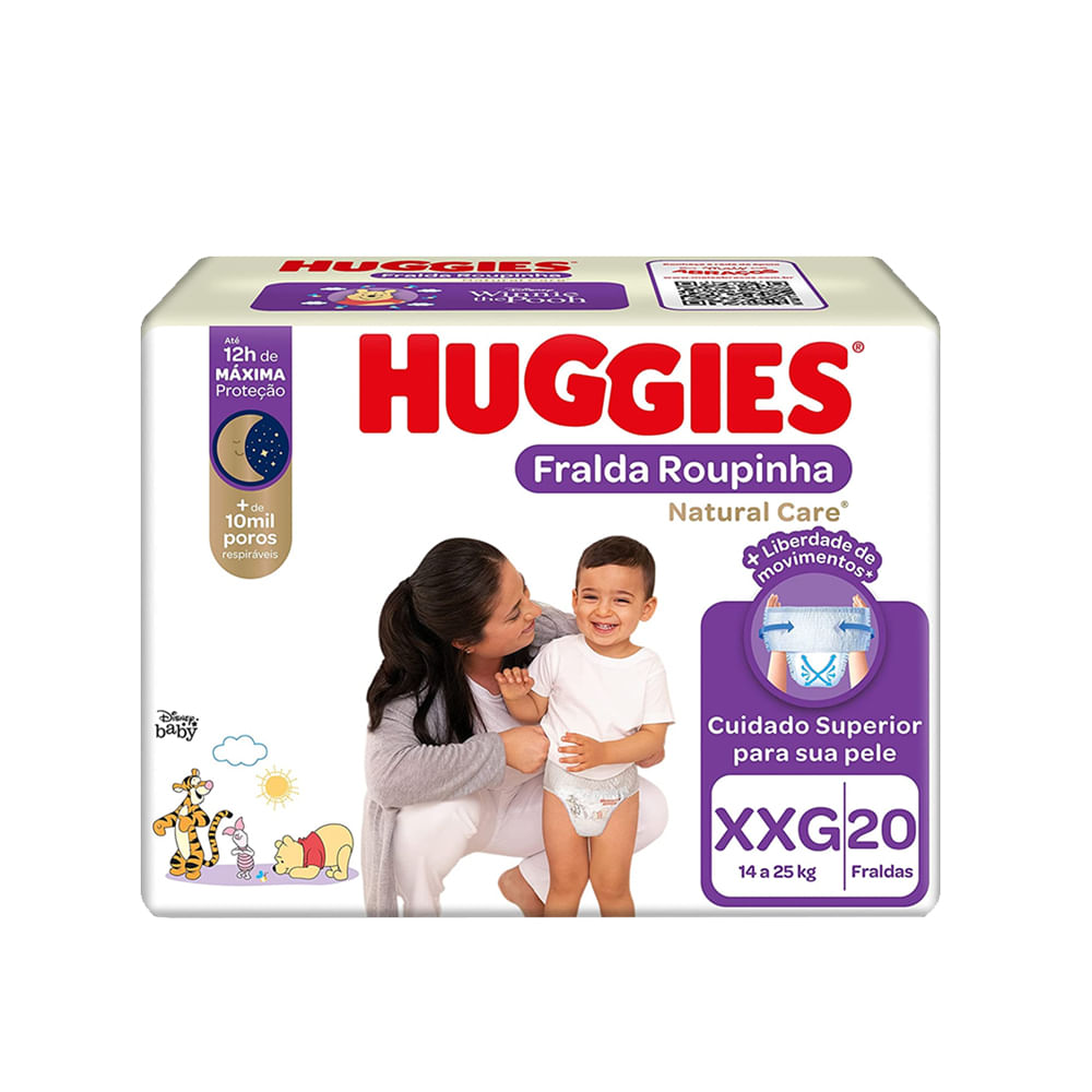 Fralda Descartável Infantil HUGGIES Roupinha Natural Care XXG Mega 20Un ...