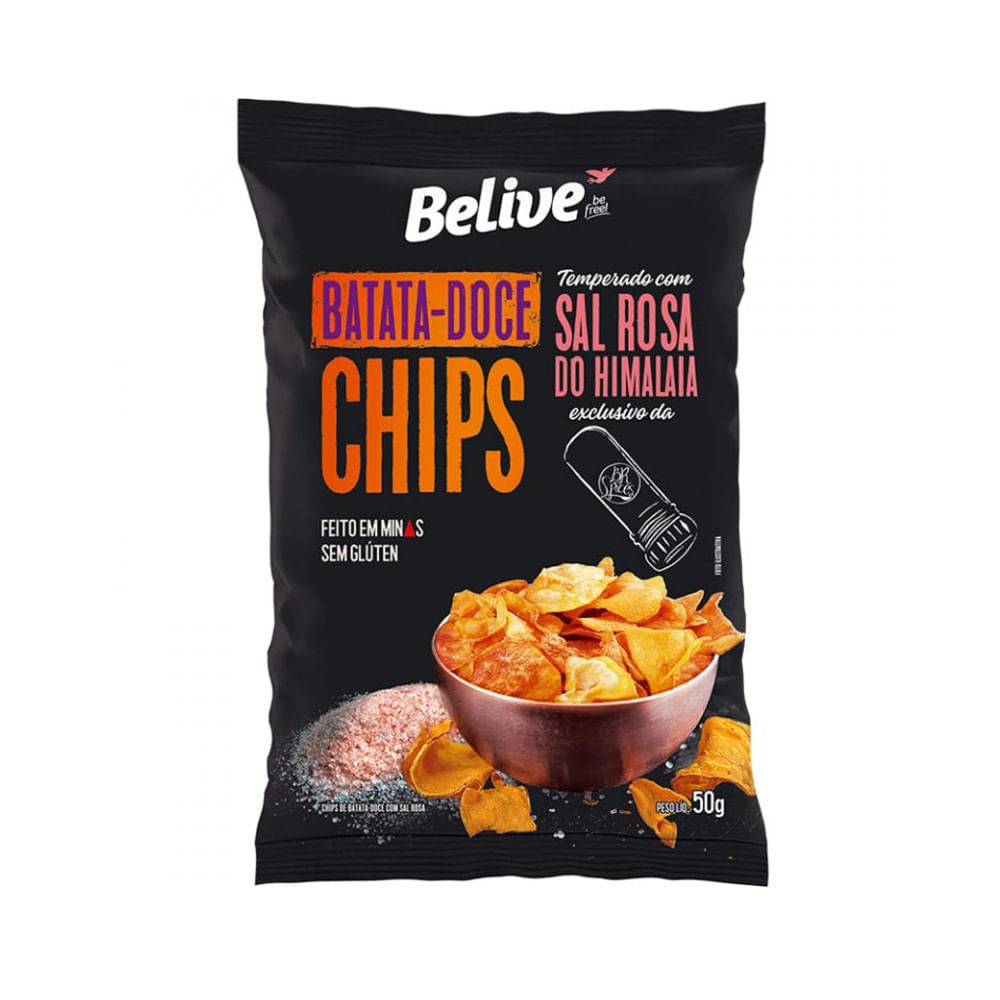 Chips de Batata Doce Belive Sal Rosa Embalagem 50g - Nova Era