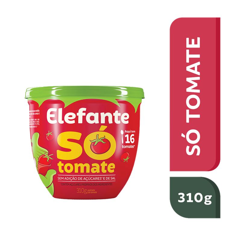 Extrato de Tomate ELEFANTE Só Tomate Pote 310g - Nova Era Extrato de Tomate ELEFANTE Só Tomate Pote 310g - Nova Era