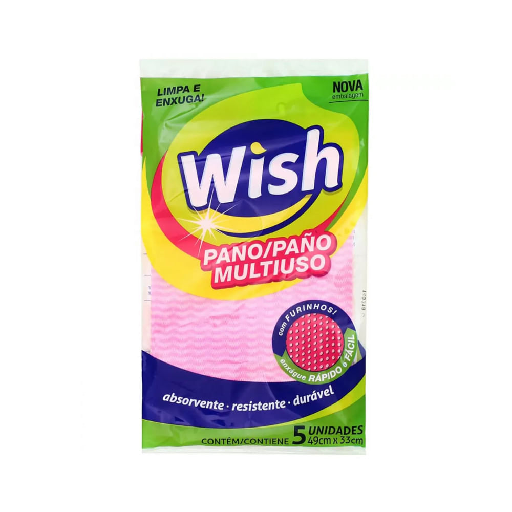 Pano Multiuso WISH Rosa Limpa e Enxuga pacote 5un - Nova Era