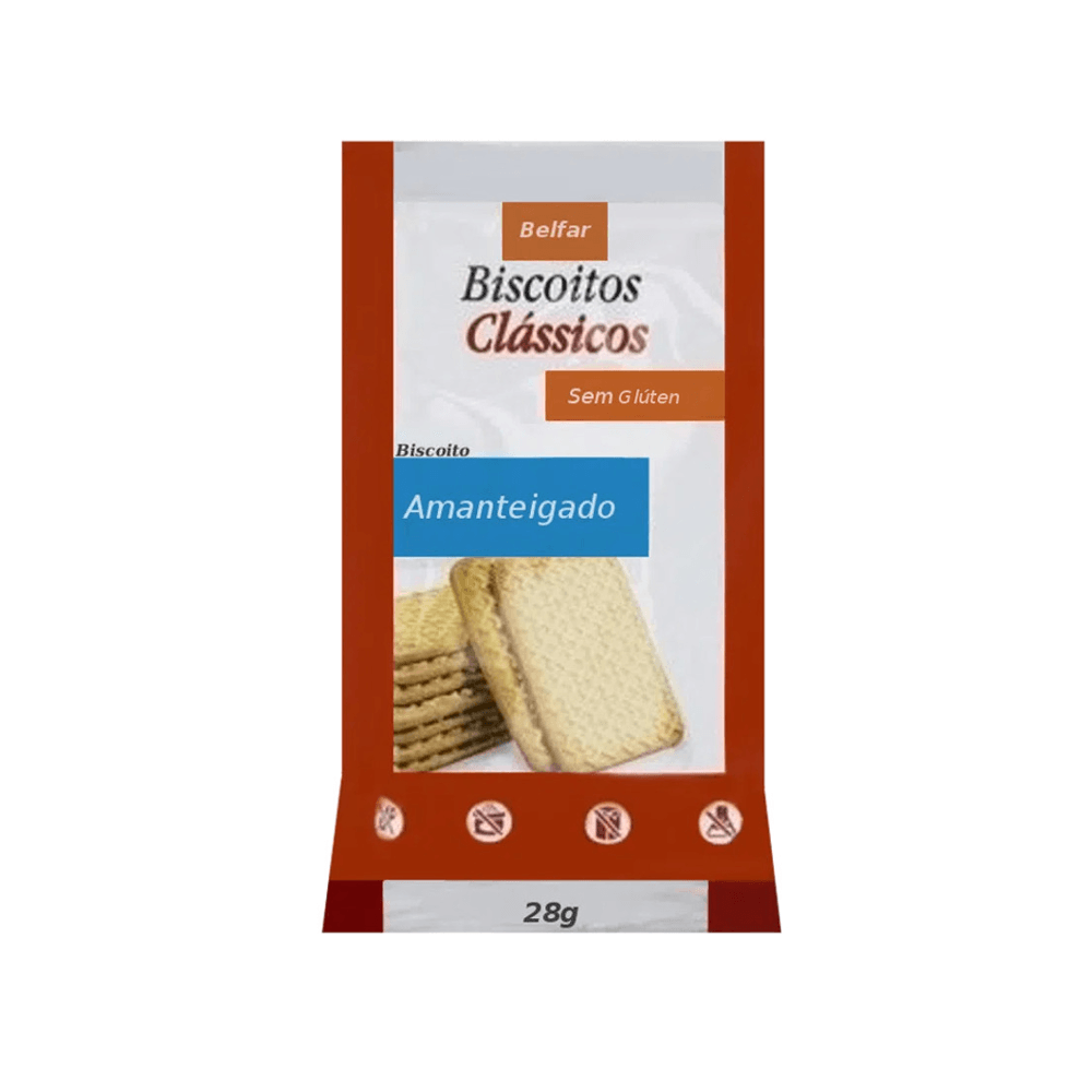 Biscoito Clássico Sem Glúten Belfar Amanteigado Embalagem 28g Biscoito Clássico Sem Glúten Belfar Amanteigado Embalagem 28g