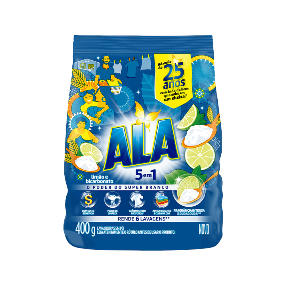 Lava Roupas em Pó ALA Limão e Bicarbonato 5 em 1 Sachê 400g - Nova Era