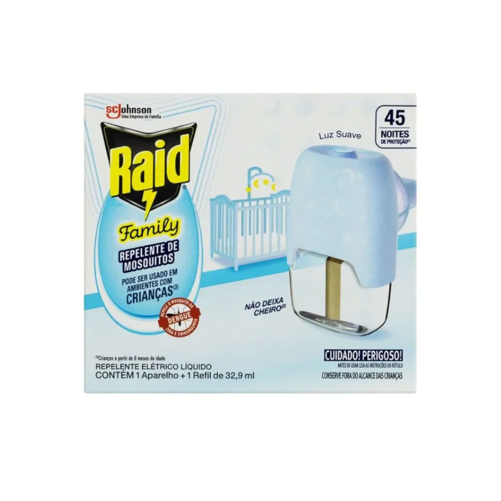 Repelente Elétrico Raid Family Sem Cheiro Aparelho com Refil 32,9ml